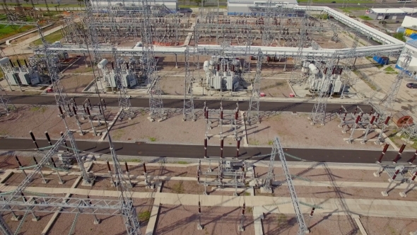 Aerial View Of Electrical Power Substation In The City, Stock Footage