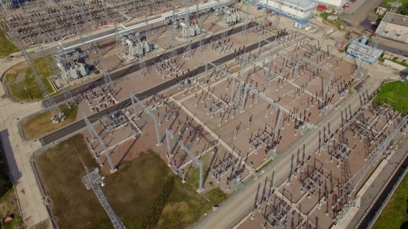 Aerial View Of Electrical Power Substation In The City, Stock Footage