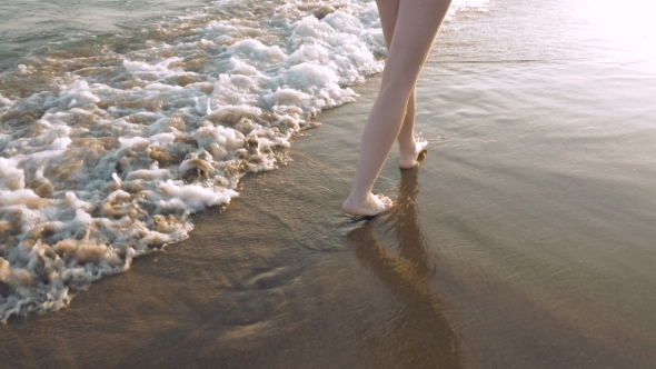 Walking Alongside The Waves At The Beach, Stock Footage | VideoHive