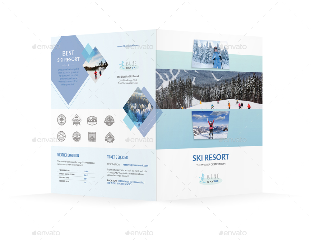 Ski Resort Bifold / Halffold Brochure 2, Print Templates | GraphicRiver