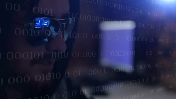 Hacker Using Laptop. Lots Of Digits On The Computer Screen., Stock Footage