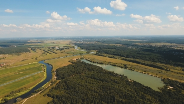 Landscape Of The Field, River.Aerial View., Stock Footage | VideoHive