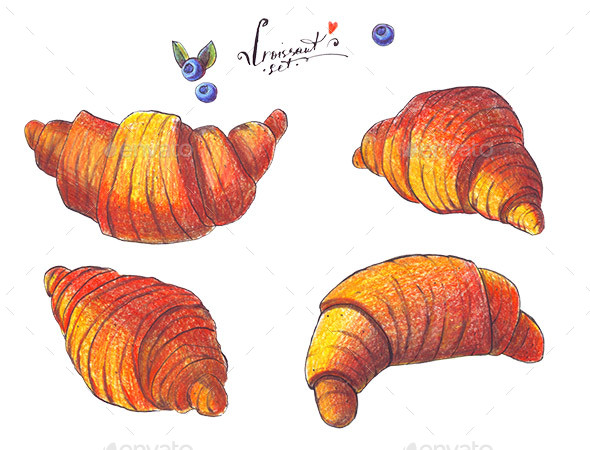 Hand Drawn Croissant Set, Graphics | GraphicRiver
