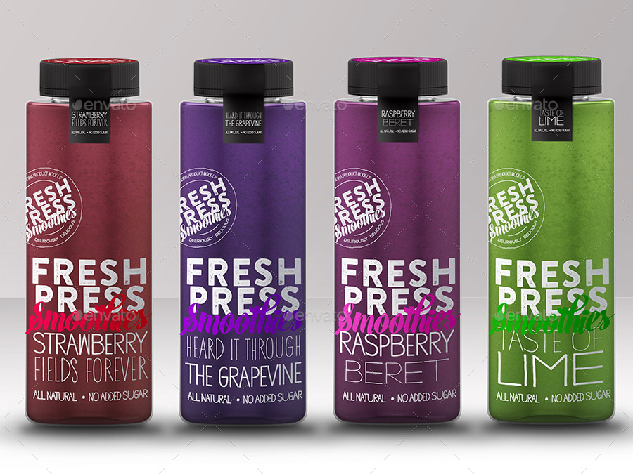 Bottled Juice / Smoothies Logo and Packaging Bottle Mock Ups by ina717