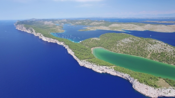 Aerial View Of The Slano Lake In Nature Park Telascica, Stock Footage
