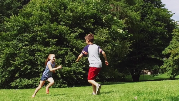 Happy Kids Running And Playing Tag Game Outdoors 26, Stock Footage