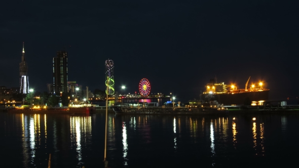 Night City Of Batumi, Georgia. Batumi Sea Port. , Stock Footage | VideoHive