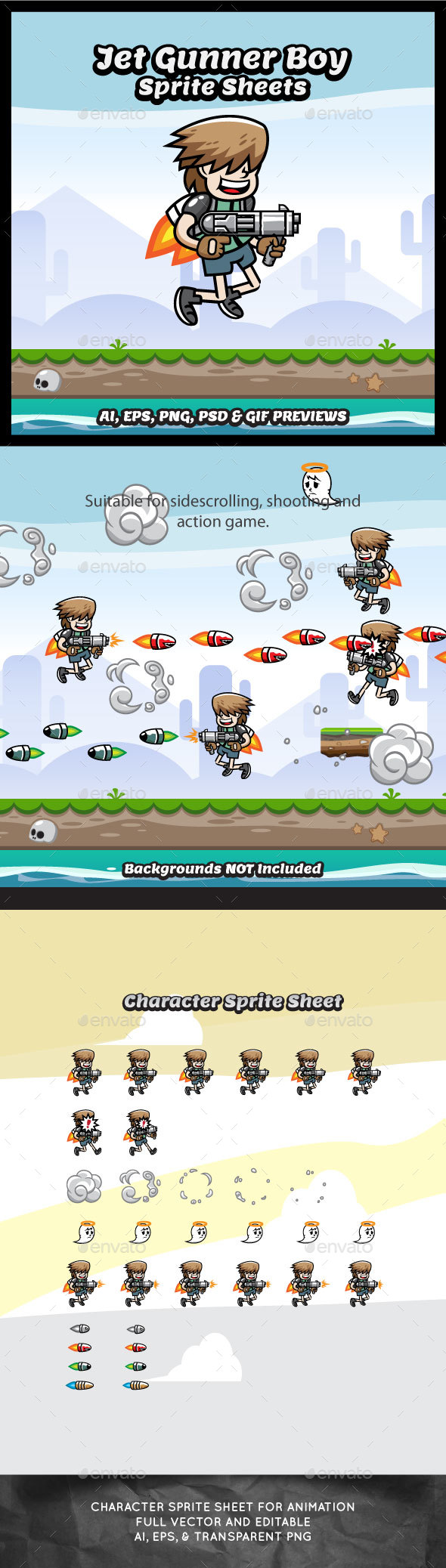 Jet Gunner Boy Game Character Sprites by bevouliin | GraphicRiver