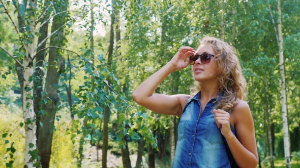 Attractive Young Woman Walking In The Park, Enjoy Walk, Stock Footage