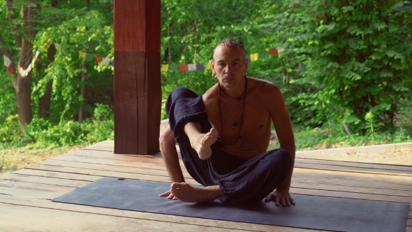 Yogi Quickly Takes Exercise, Body Lifting Arms., Stock Footage | VideoHive