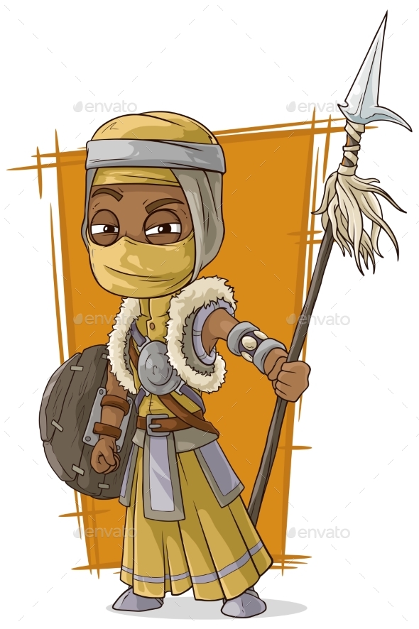 Cartoon Cool Persian Assassin With Spear by GB_Art | GraphicRiver