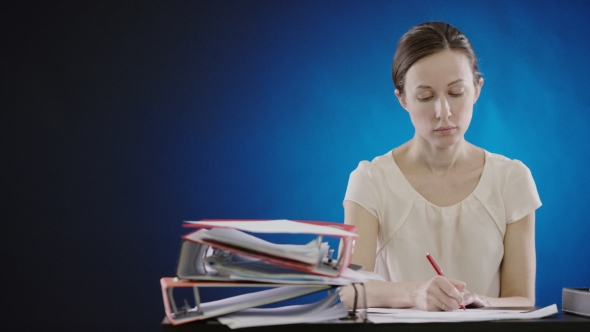 Thinking Woman Writing Pen On Paper , Stock Footage | VideoHive