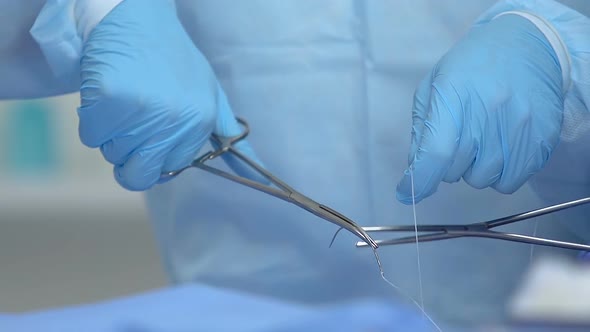 Medic and Nurse Sewing by Sterile Surgical Needle, Transplant Surgery ...