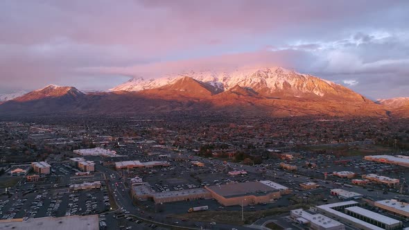 Aerial view of State Street in Orem Utah during sunset, Stock Footage