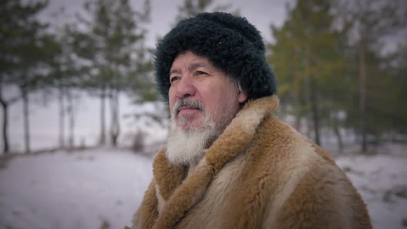 Old Bearded Indigenous Man Looking Away Turning to Camera Smiling ...
