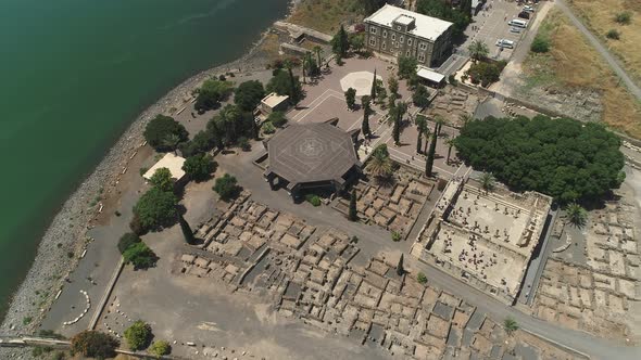 Aerial view of ruins and chapel in Capernaum, Stock Footage | VideoHive