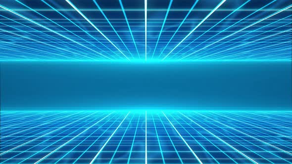Flying through matrix grid tunnel into space. 3d animation, Motion Graphics