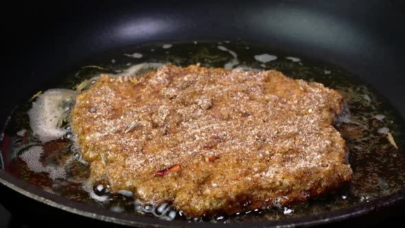 Meat Chop Cutlets Sprinkled Breadcrumbs with Crispy Crust Fried in Oil ...