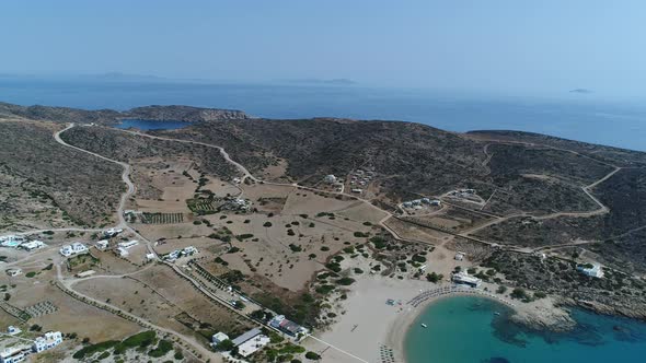 Magganari beach on the island of Ios in the Cyclades in Greece seen ...