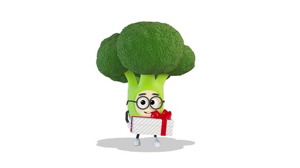 Broccoli Dancing With A Gift on White Background, Motion Graphics ...