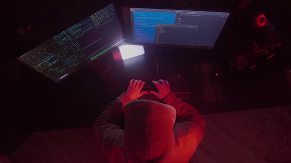 Anonymous Person in a White Mask Works on the Computer Inputs Code ...