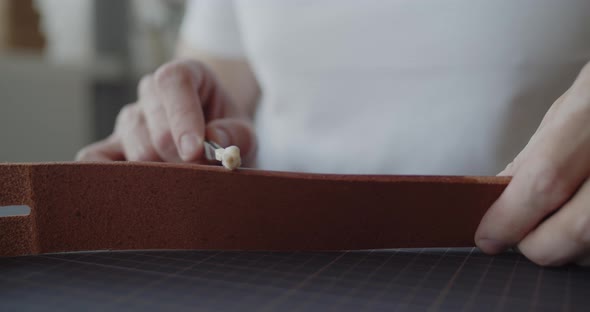 Leather Worker Dyeing Edge Leather Belt During Manufacturing Process ...