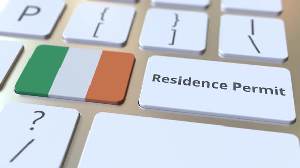 Residence Permit Text and Flag of the Republic of Ireland on Keyboard ...