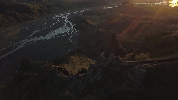 Slow Pitch Motion Of Hiker On Top Of A Mountain In Iceland During ...