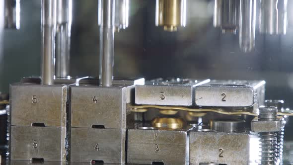 A large industrial punch press forming sheet metal parts, Stock Footage