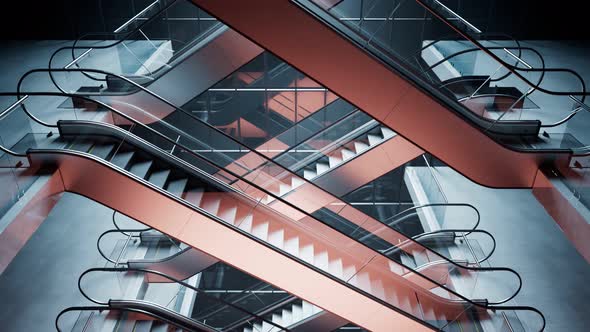 Animation of modern escalators made of glass and steel. Stairway ...
