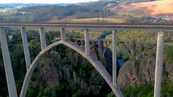 Aerial View Of The New Ulla Viaduct With Old Gundian Bridge In ...