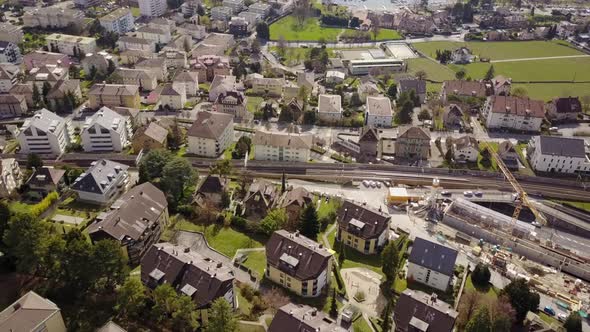 Panning shot of Pully, small city. aerial shot drone, Switzerland ...