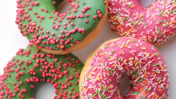 Extreme Closeup Rotation of Colorful Appetizing Donuts Portion Isolated ...