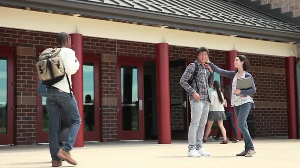 High school students outside school building, Stock Footage | VideoHive