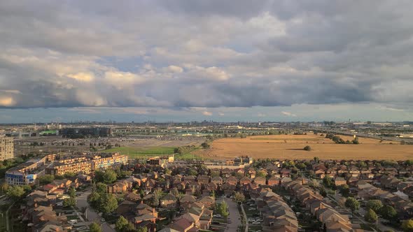 Toronto Canada Ontario time lapse aerial view above rural farmland ...