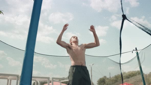 Boy Doing Backflip On Trampoline, Stock Footage | VideoHive