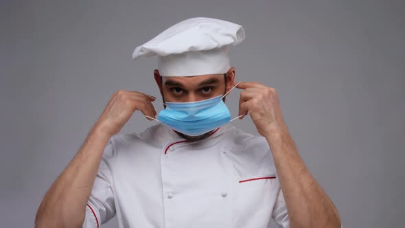 Male Chef in Toque Wearing Medical Mask, Stock Footage | VideoHive