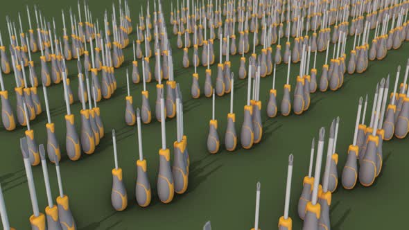 A Lot Of Modern Screwdriver In A Row 4k, Motion Graphics | VideoHive