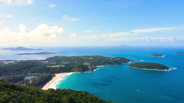 Aerial view. white sand beach top view of the beautiful sea with waves ...