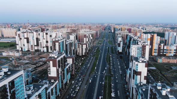 Wide City Avenue with Highrise Blocks of Flats Bird Eye View, Stock Footage