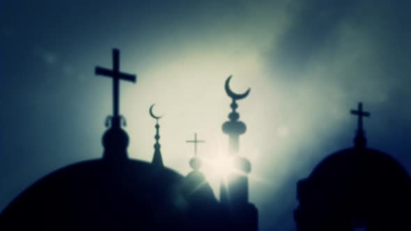 Islam Crescent Of Mosques And Crosses Of Churches, Motion Graphics