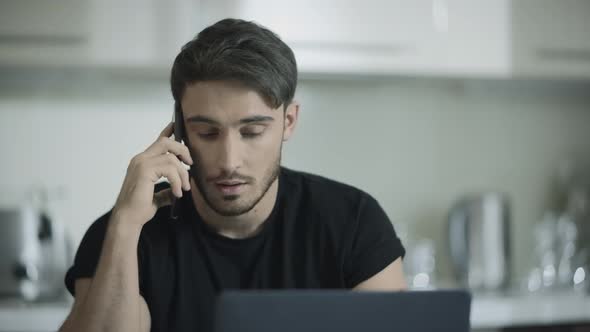 Business Man Call Phone at Home. Professional Man Talking Mobile Phone ...