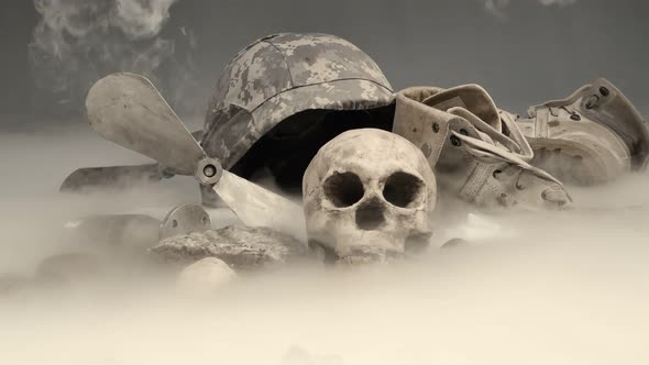 Soldier Skulls And Costume Remains In The Mist., Stock Footage | VideoHive