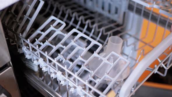 Open Dishwasher Compartment with Hand and RemoveItem, Stock Footage