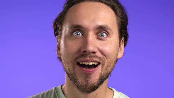 Man Depicts Amazement Shows Delight Face Effect, Stock Footage | VideoHive