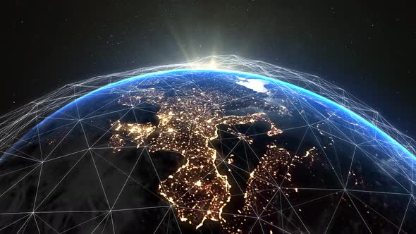 The Worldwide Digital Network Covers the Planet Earth. Big Data Cloud ...