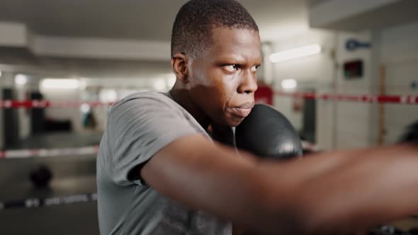 Young Tired African Male Kickboxer During Boxing Training at Gym Fight ...