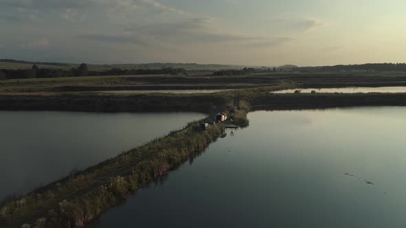 Cars Parked Between Fish Ponds. -aerial drone, Stock Footage | VideoHive