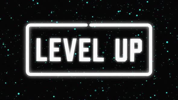 Animation vintage video game screen with words level up written, Motion ...