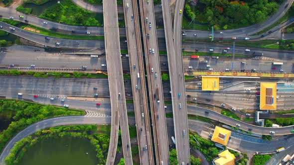 Stunning Aerial view drone shot above freeway traffic, Stock Footage